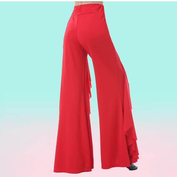 Womens Solid Color Bell Bottoms Latin/Ballroom Pants with Ruffles – DANCEYM