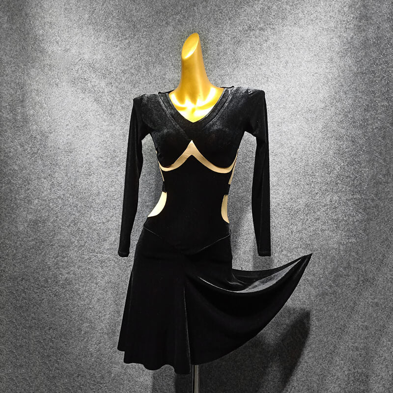 Womens Flared Short V Neck Long Sleeve Latin Dress – DANCEYM