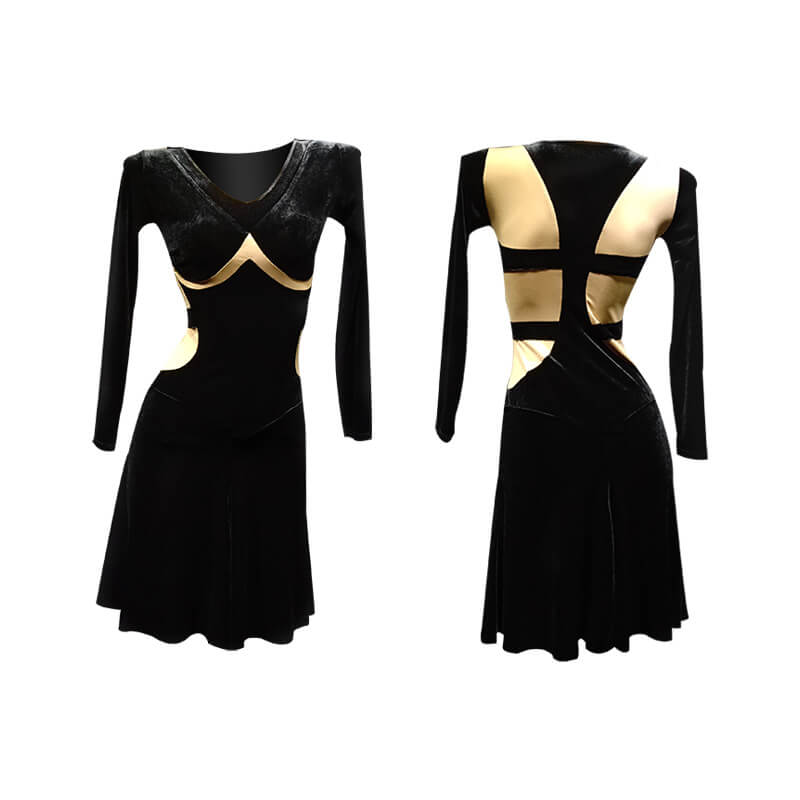 Womens Flared Short V Neck Long Sleeve Latin Dress – DANCEYM