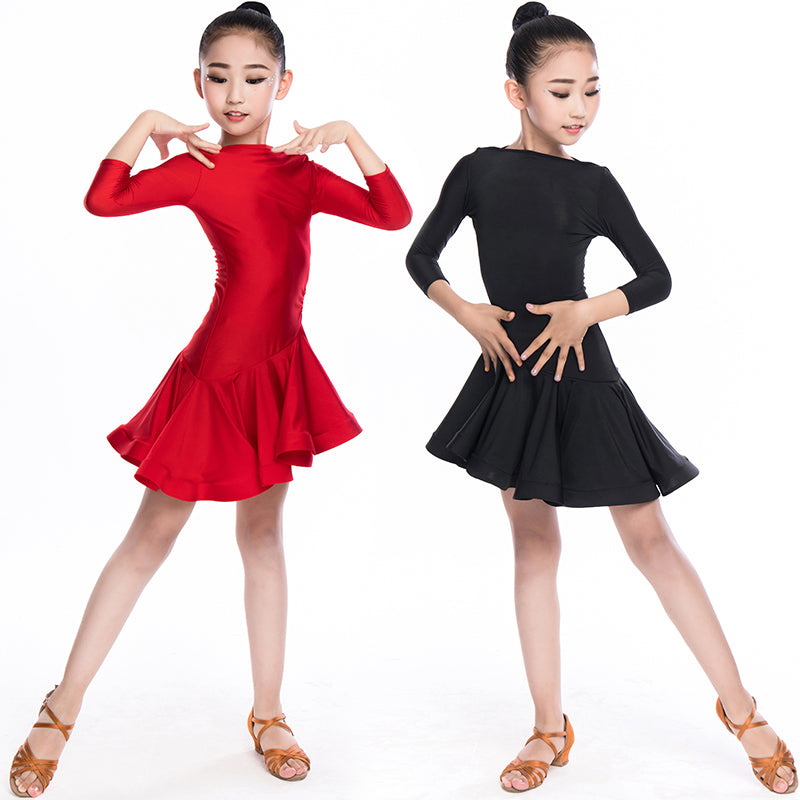 Girls Dance Dress Asymmetry Latin Rumba Tango Performance Dancewear ...