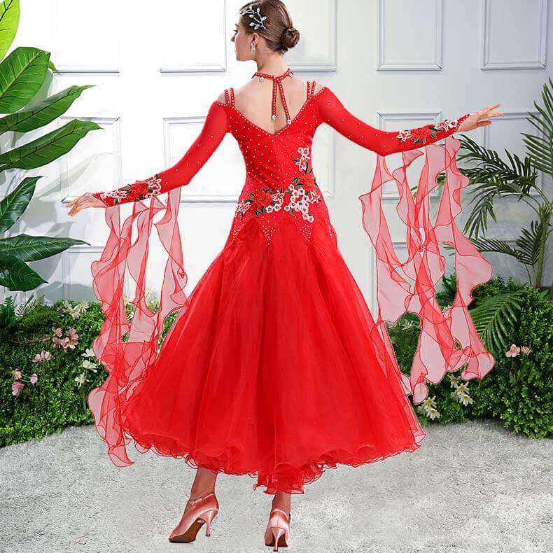 Womens Swing Off Shoulder Long Sleeve Ballroom Dress with Embroidery ...
