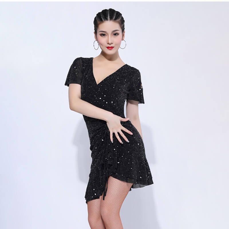 Womens A-Line Knee-Length V Neck Latin Dress – DANCEYM