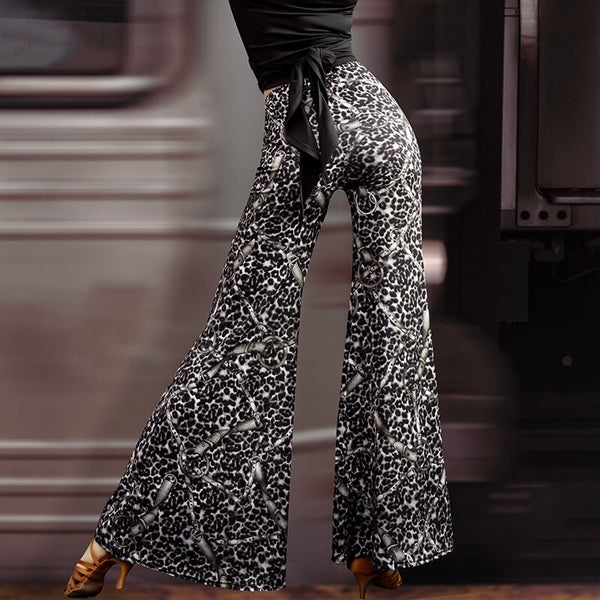 Womens Stylish Leopard Print Bell Bottoms Medium Rise Latin Pants – DANCEYM